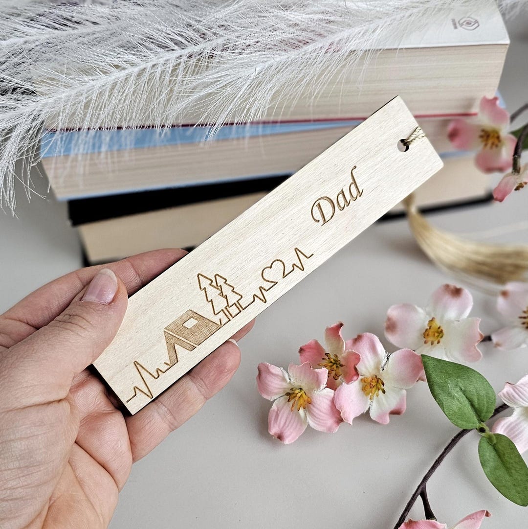 Personalised Wooden Bookmark Hiking & Camping Heartbeat Line | Unique ...