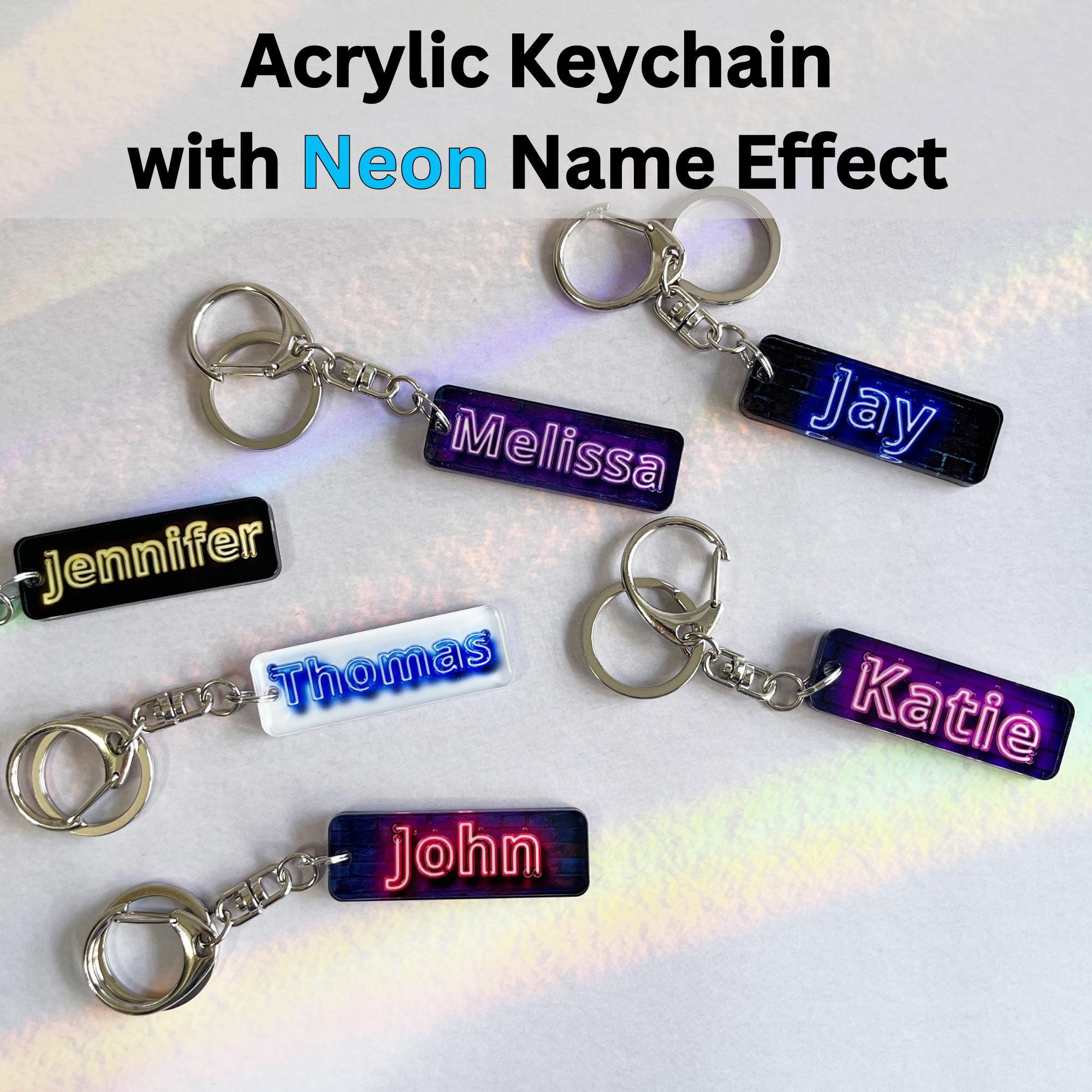 Custom Neon Name Keychain: Personalized Acrylic Keyring Neon Color Text ...