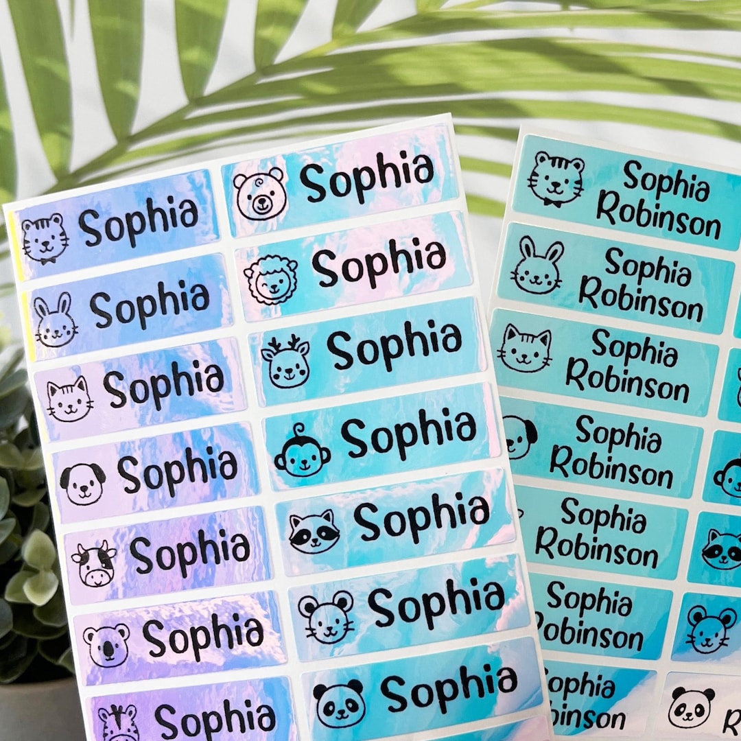Waterproof Name Stickers: Holographic Labels Custom Kids Labels, School ...