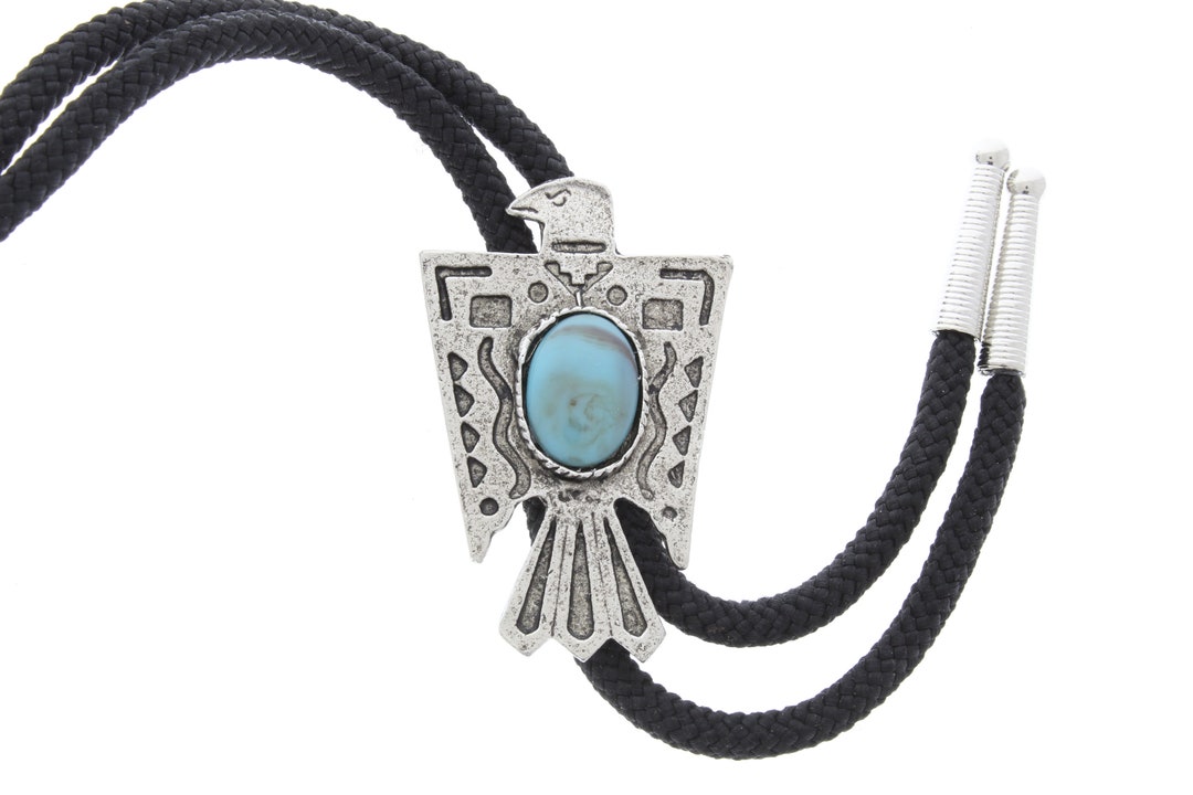 Thunderbird Phoenix Bolo Tie With Turquoise Stone, Antique Silver ...