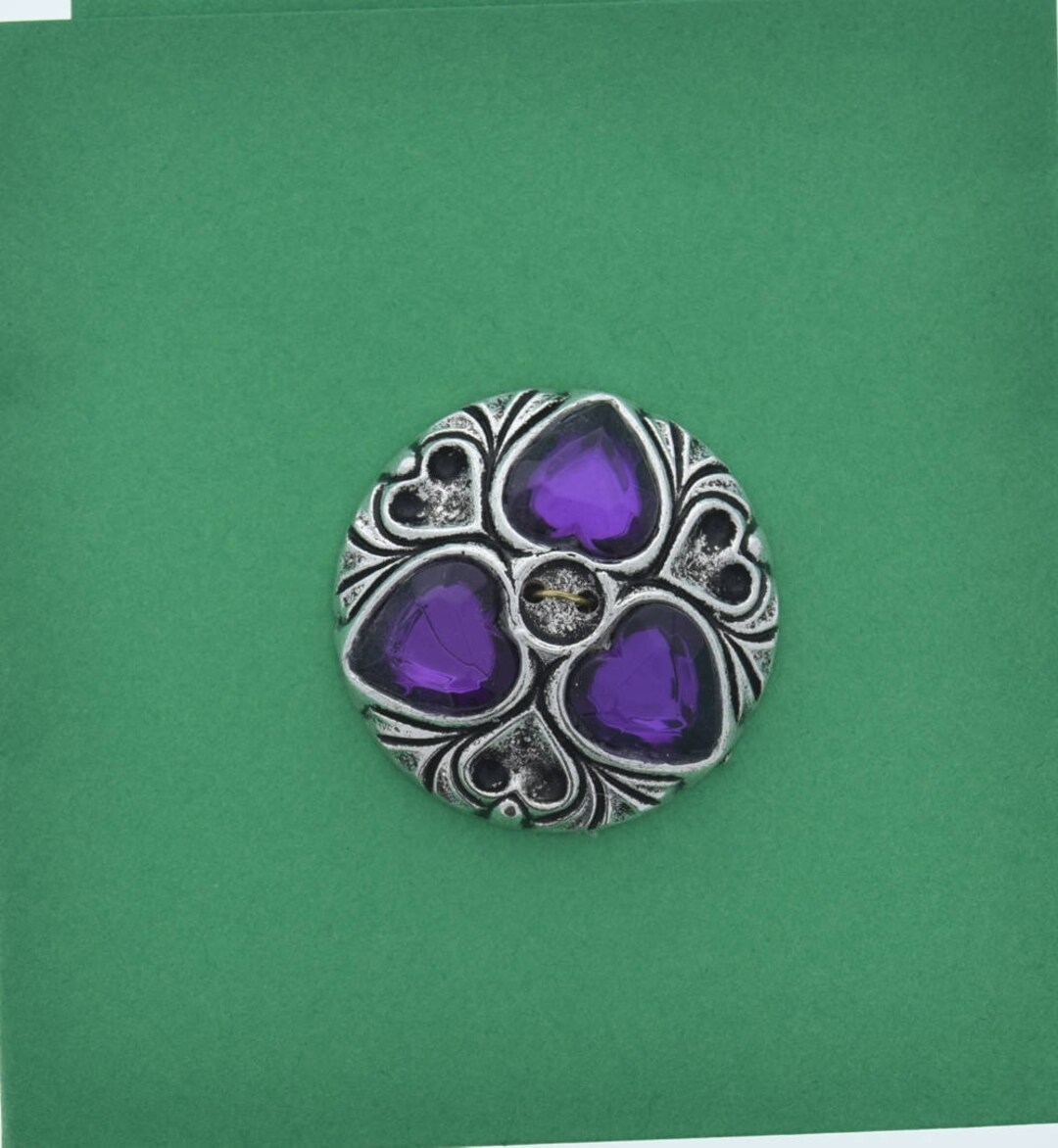 Vintage Button With Purple Stones, 2 Hole, Antique Silver Plate, Made ...