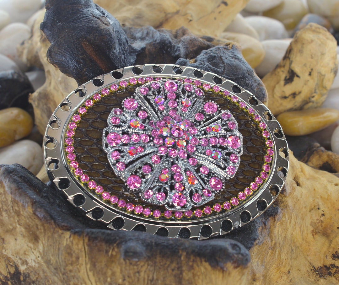Crystal Silver Belt Buckle and Leather Belt, Pink Crystal, Black or ...
