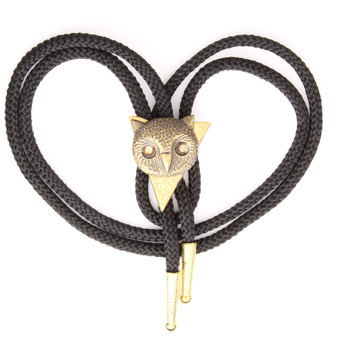 Owl Bolo Tie, Owl With Amber Crystal Eyes, Antique Gold, 36" Cord in ...