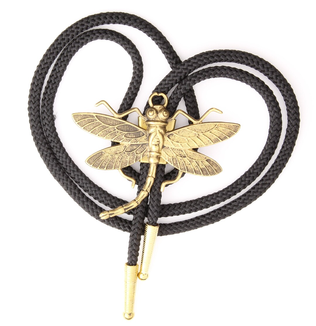 Gold Dragonfly Bolo Tie With Matching Tips, 36" Cord in Black ...