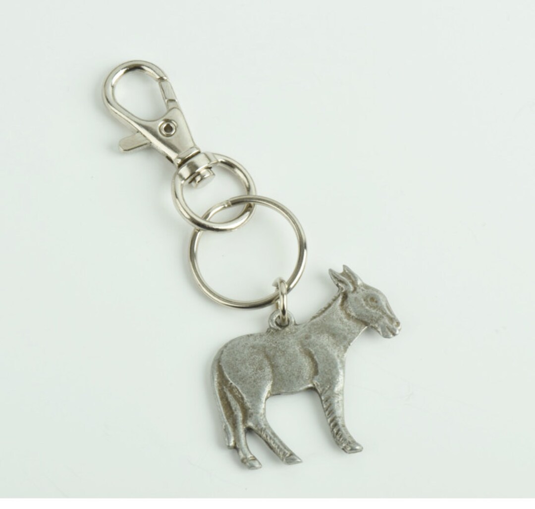 Donkey Keychain Silver Zinc Cast and Plated Handmade in USA - Etsy