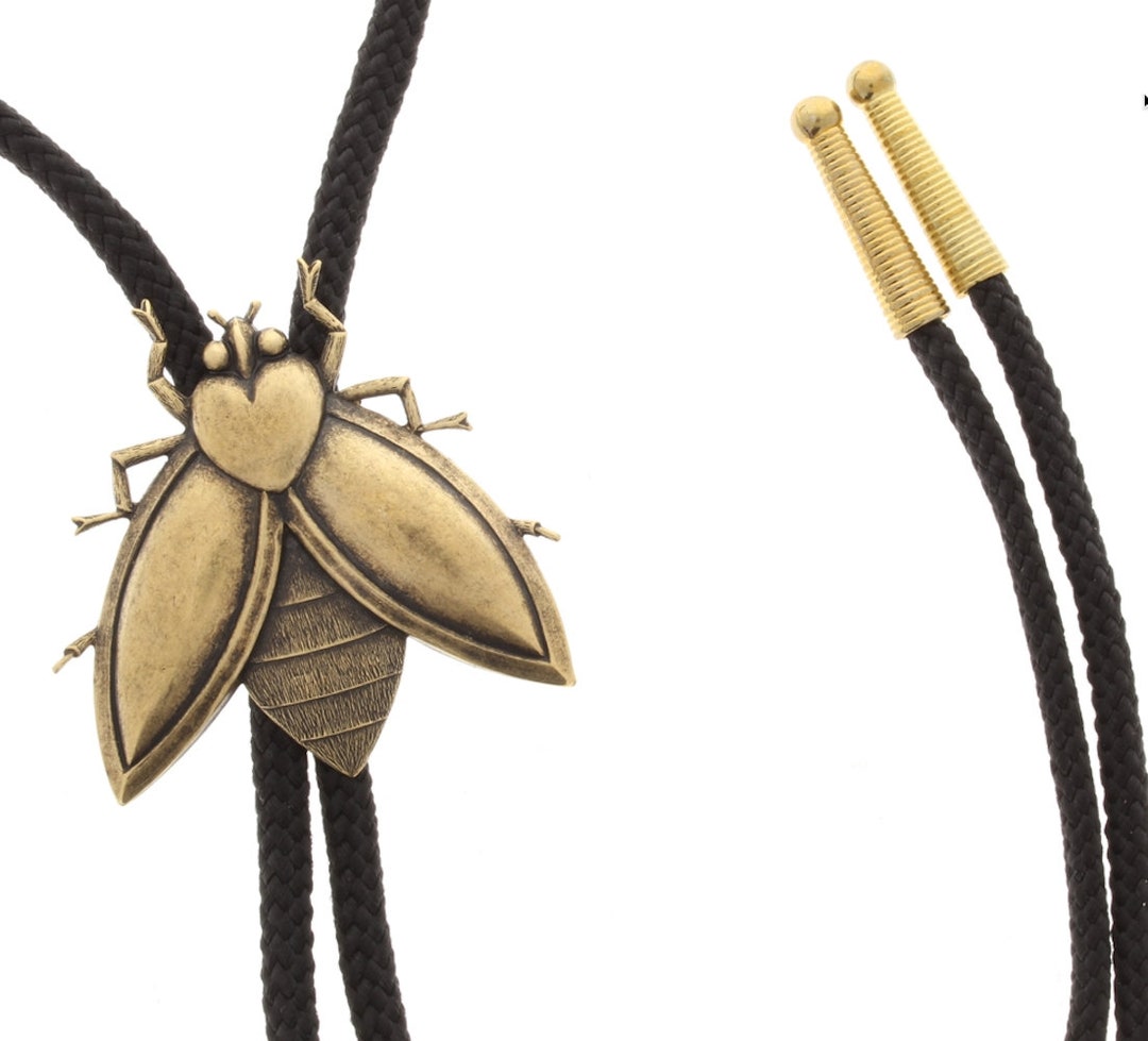 Flying Insect Bug Bolo Tie With Matching Tips, Antique Gold, 36" Black ...