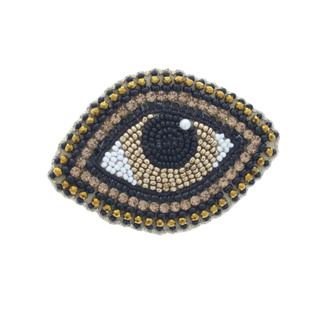 51mm X 73mm Black & Gold Evil Eye Beaded Pin - Handmade Embroidered ...