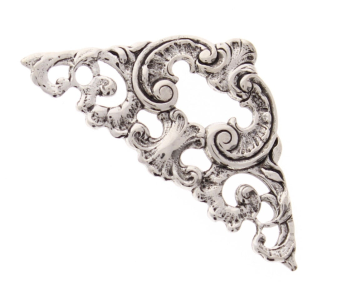 34mm Filigree Corner Stamping, Classic Silver, Shiny & Rustic Finish ...