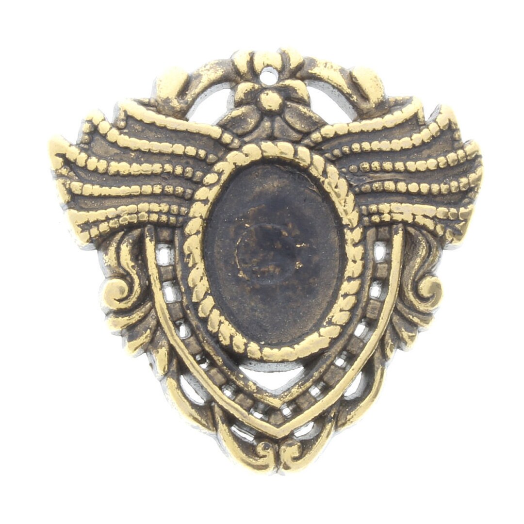 48mm Large Winged CREST Medallion Setting, Antique Gold or Silver, With ...
