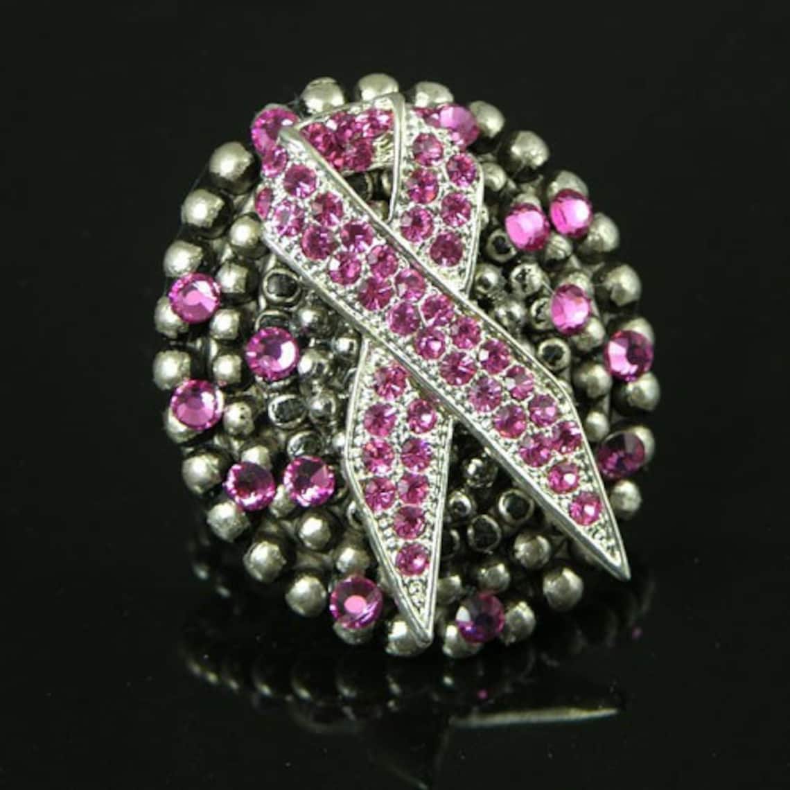 Pink Ribbon Breast Cancer Survivor Silver Stretch Ring Each | Etsy