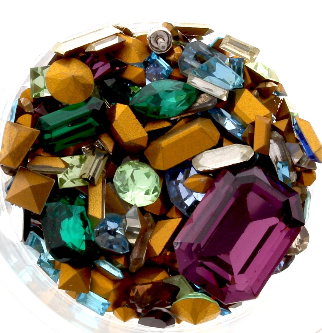 Jar of Vintage Faceted Crystal Chaton Stones, Gold Foil Back, 56x25, 1 ...