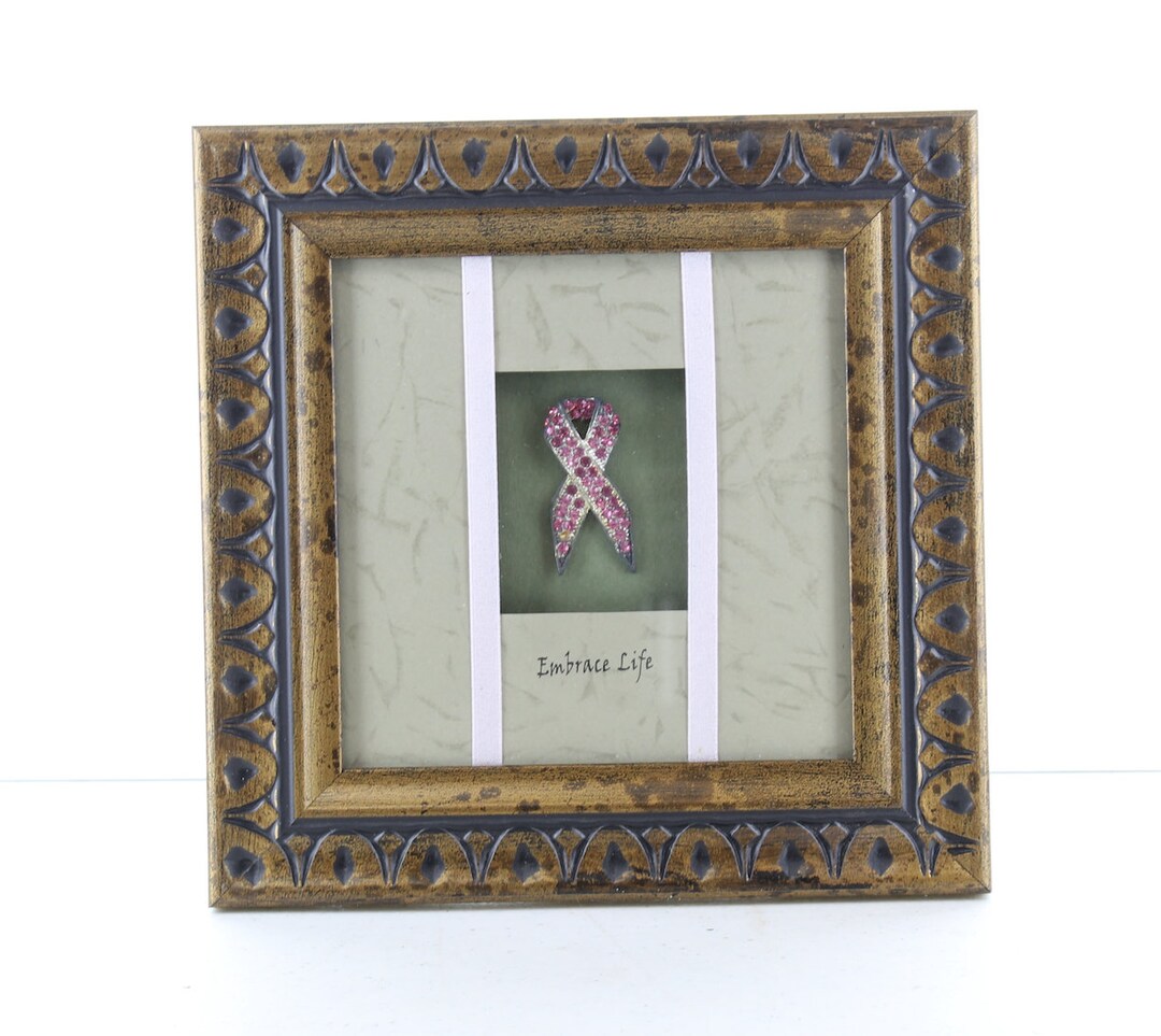Shadow Box Frame "embrace Life" With Pink Crystal Ribbon, Breast Cancer ...