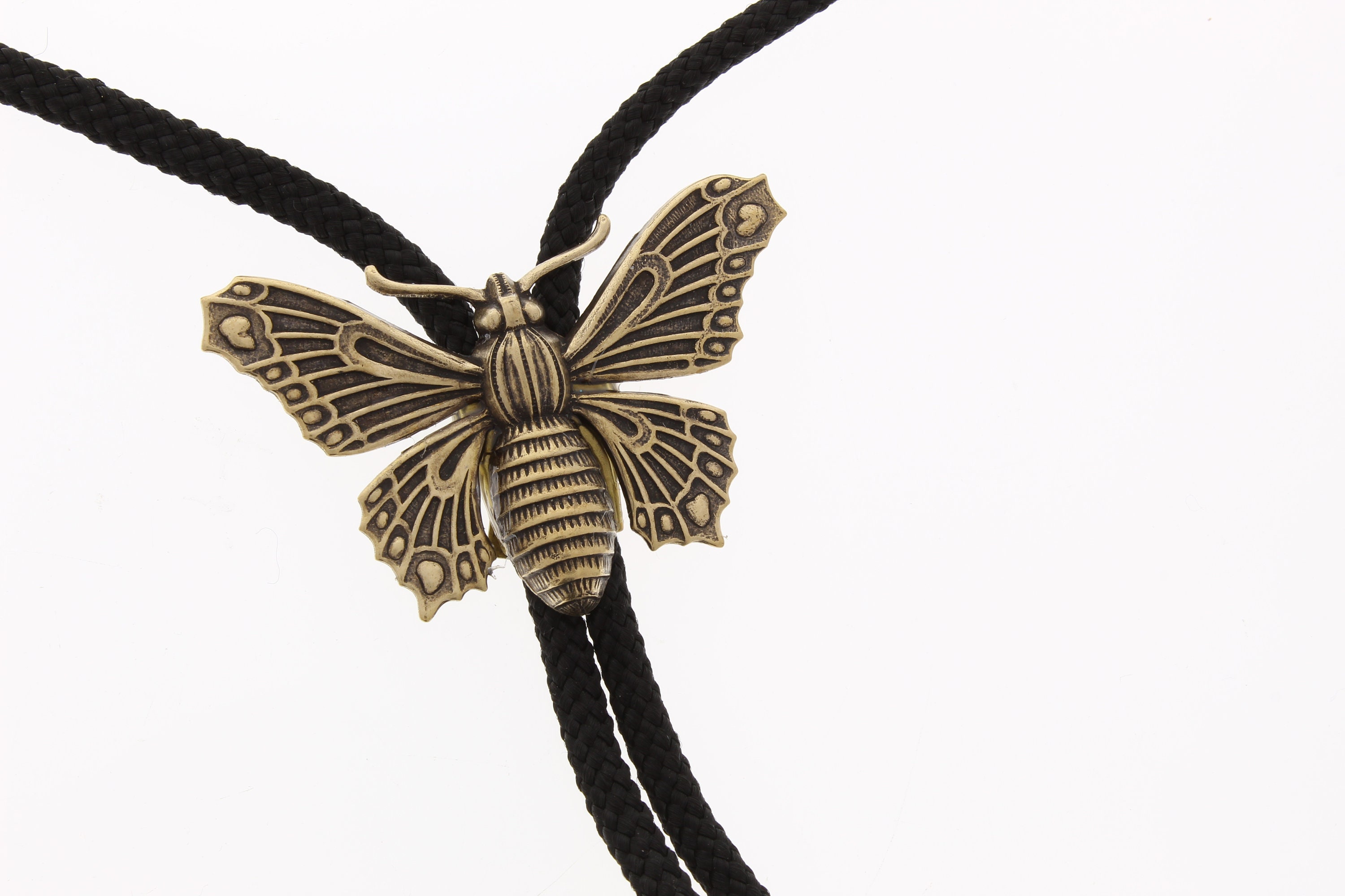 Large Moth Bolo Tie Lariat in Git Bag, Antique Gold With Tips, 36" Cord ...
