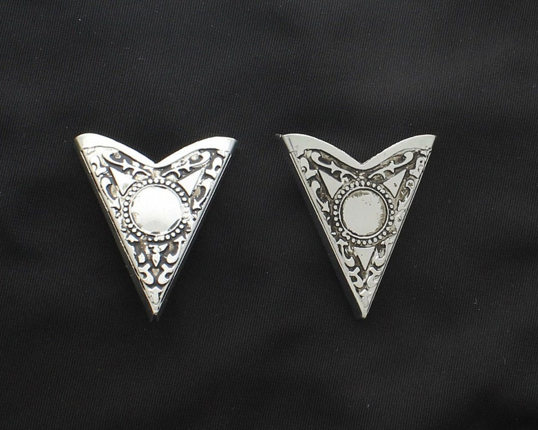 Western Collar Tips With Bezel, Clutch, Bright Silver, Sold by Pair - Etsy