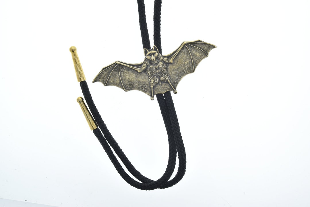 Bat Bolo Tie, Antique Gold on 36" Black , Made in USA, Each - Etsy