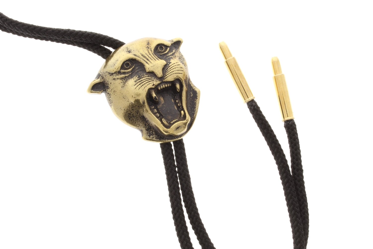 Panther Wildcat Bolo Tie Lariat Antique Gold on Black or Red | Etsy