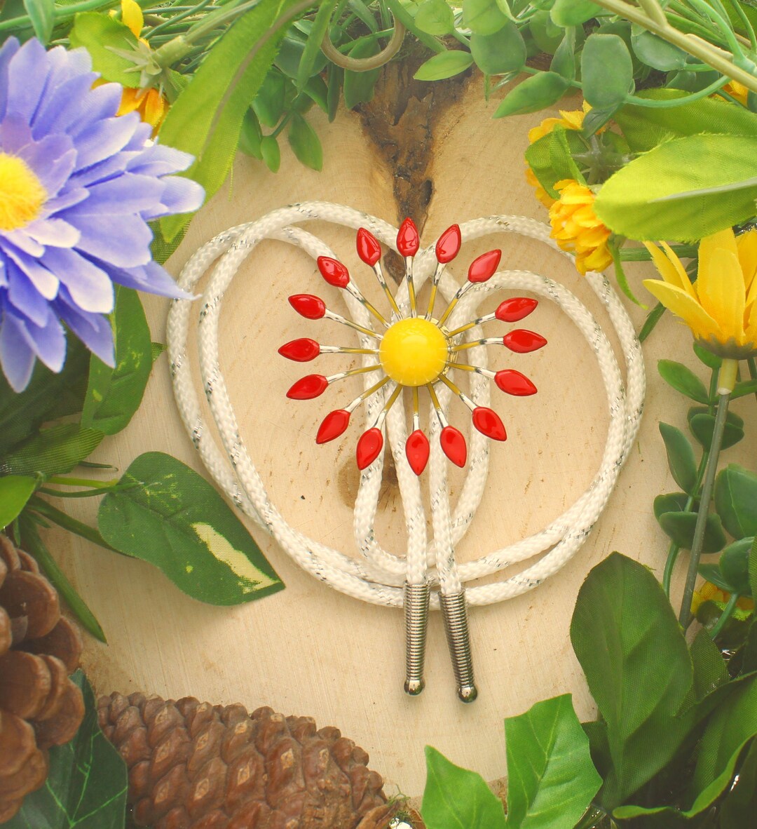 56mm Retro Red Enamel Daisy Bolo Tie, Yellow or Amber Center, Made in ...