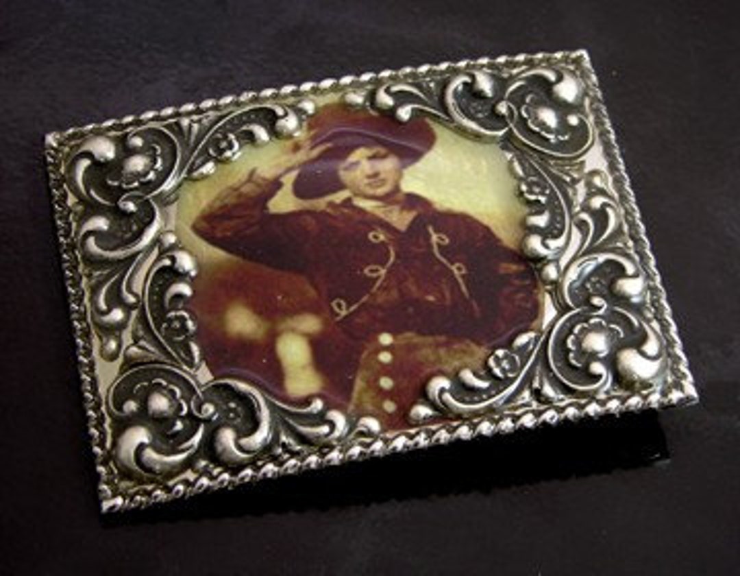 Vintage Pin up Cowgirl Art Buckle & Belt, Antique Silver With Vintage ...