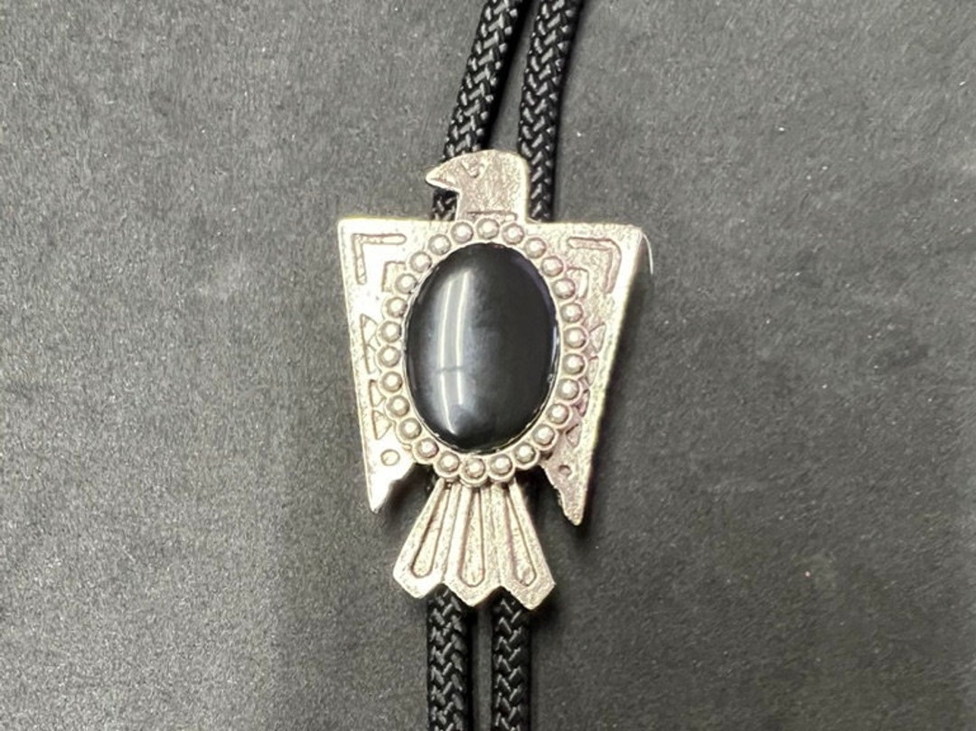 Thunderbird Phoenix Bolo Tie With Black Stone, Antique Silver , Silver ...