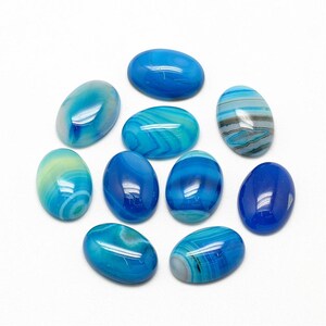18mm Natural Striated Agate Gemstone Cabochons, Semiprecious Blue Oval ...