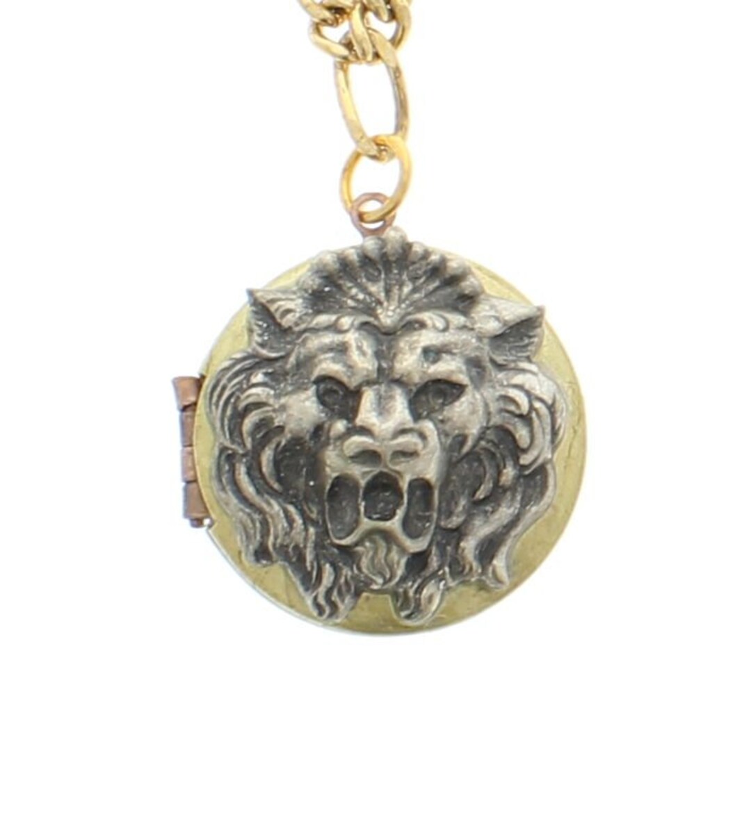 Lion Locket Necklace 18" or 24", 1.25" Locket, Antique Silver , Made in ...
