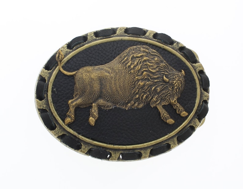 Buffalo or Bison Buckle, Antique Gold, Custom Made in USA, 4