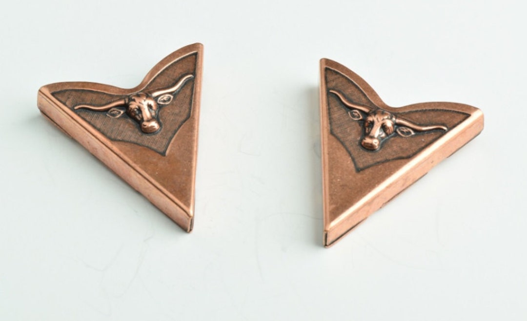 Western Collar Tip Longhorn Bull, Antique Copper or Raw Brass, Made in ...