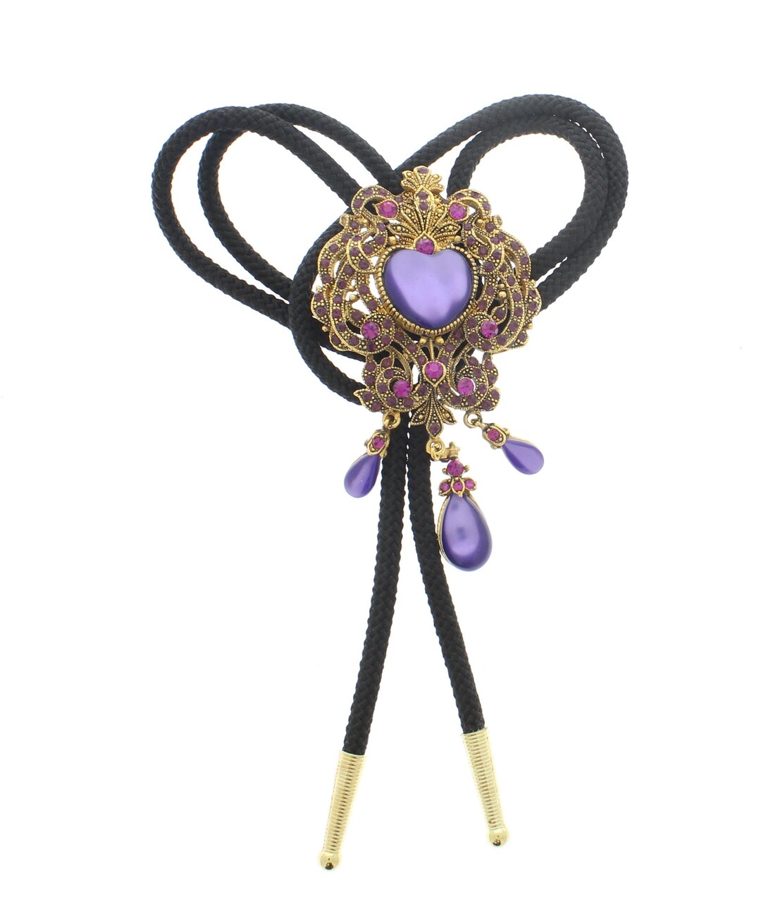 64mm X 50mm Gold Brooch With Purple Heart Stone Bolo Tie, 36" Cord ...