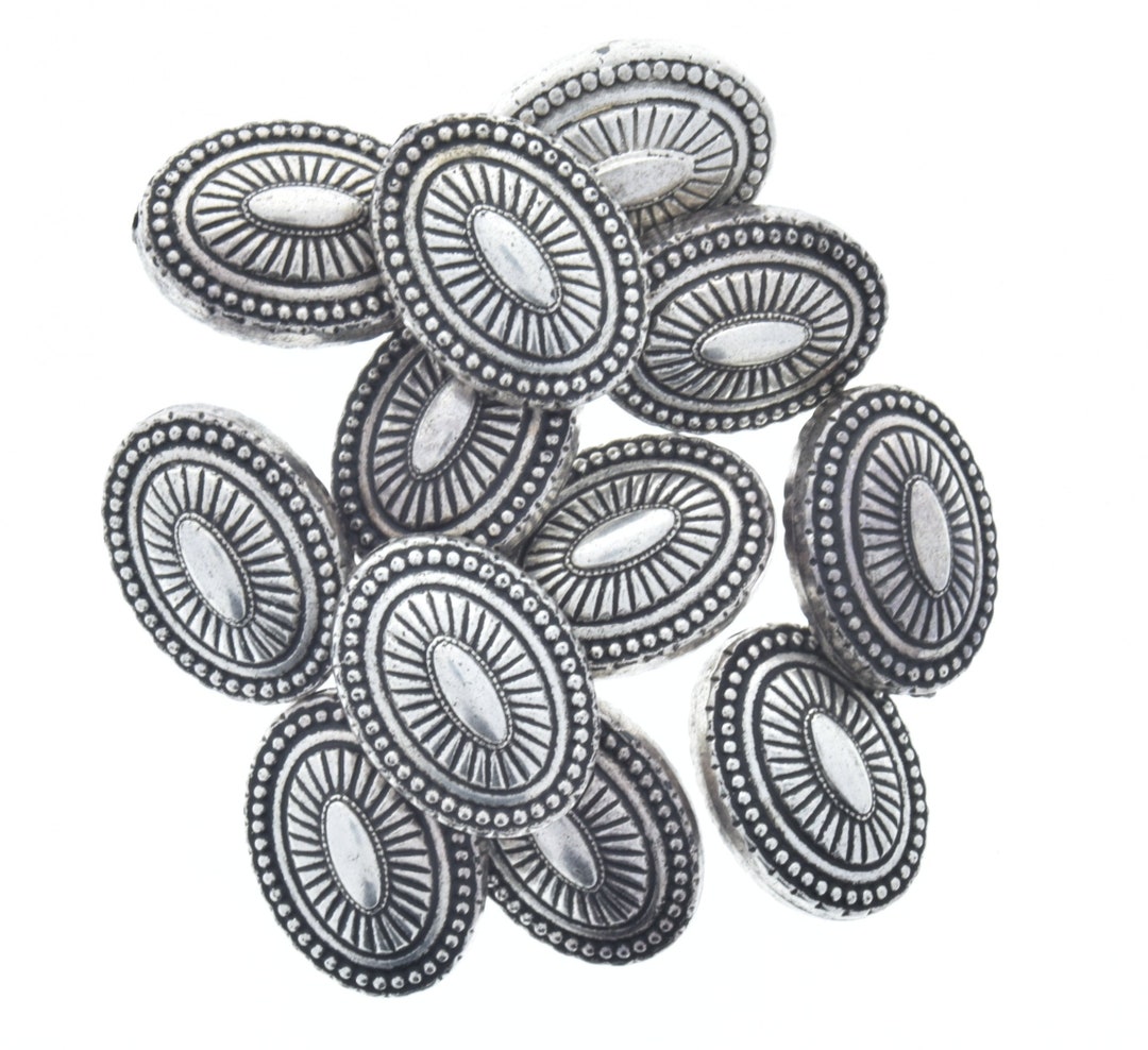 Vintage Santa Fe Concho Beads, Oval, Antique Metallic Silver or Gold ...