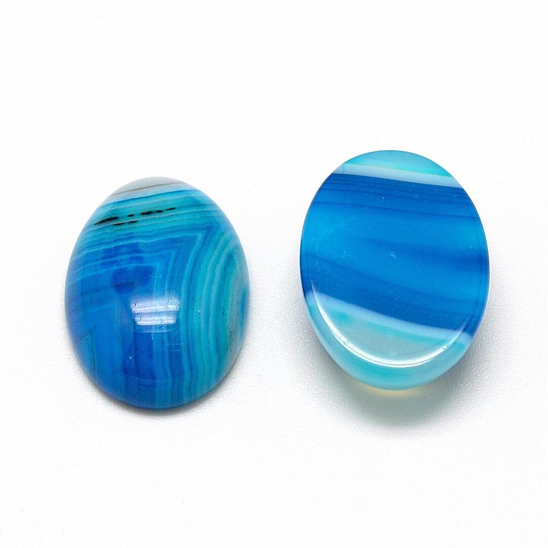 18mm Natural Striated Agate Gemstone Cabochons, Semiprecious Blue Oval ...