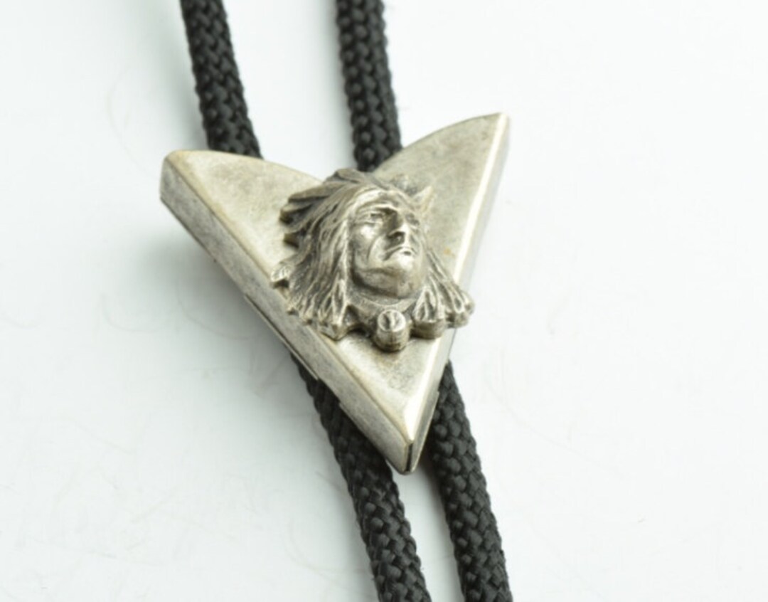 Native American Bolo Tie With Tips, Indian Warrior, Antique Silver, 36 ...