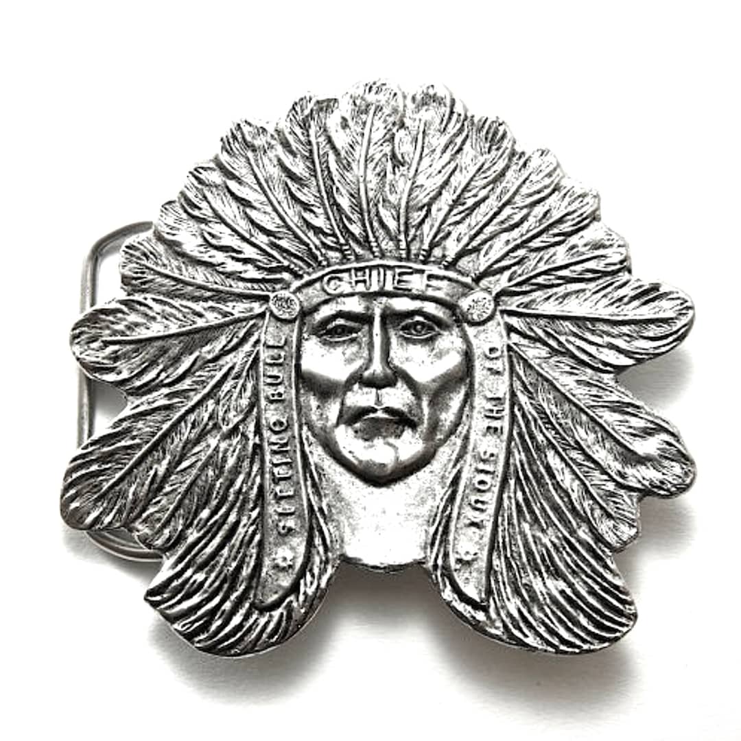 Belt Buckle, Indian Chief, Made in USA, Antique Gold, Silver, or Rustic ...