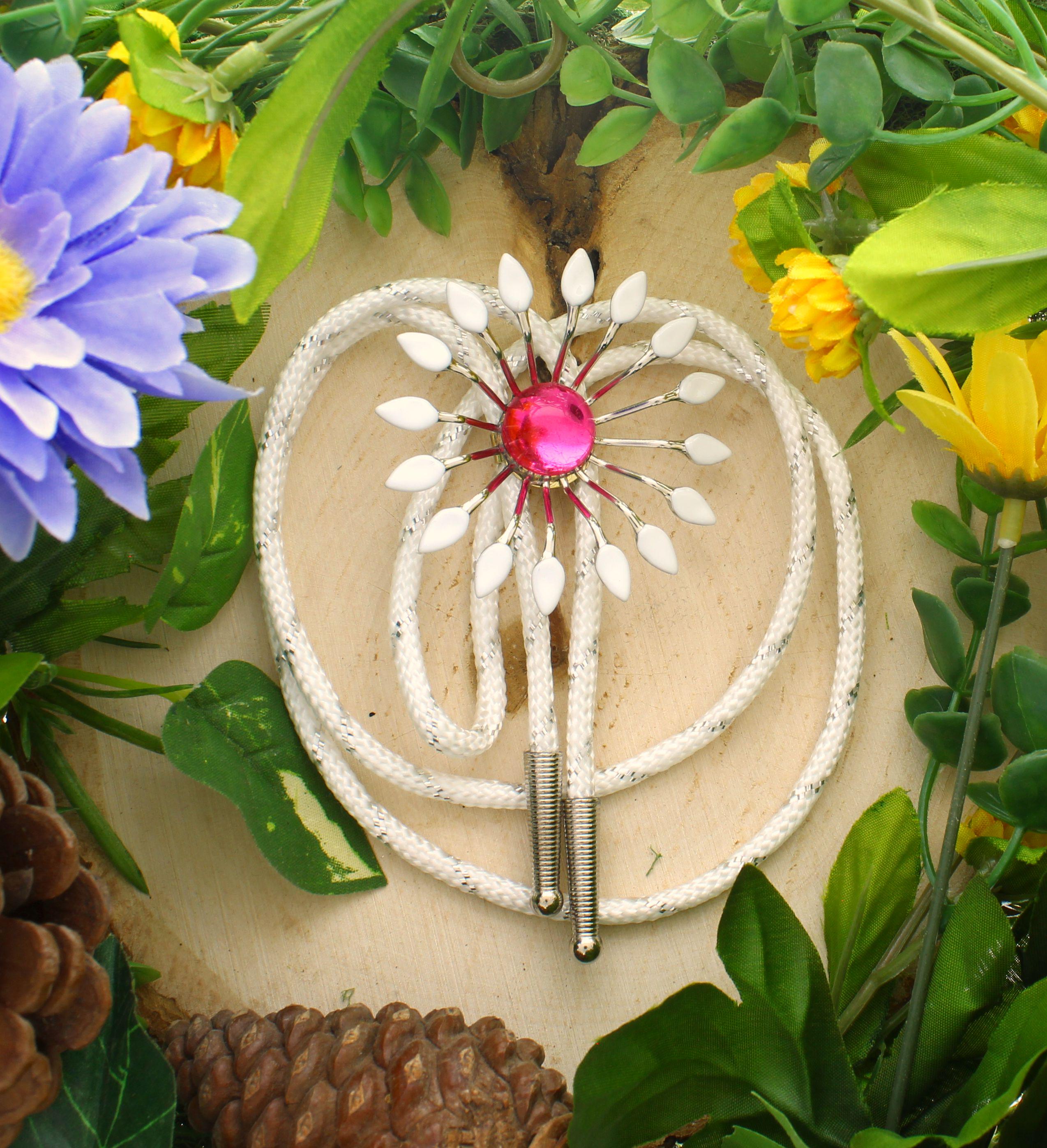 56mm Retro White Daisy Bolo Tie, Yellow, Pink and Amber Center, Made in ...