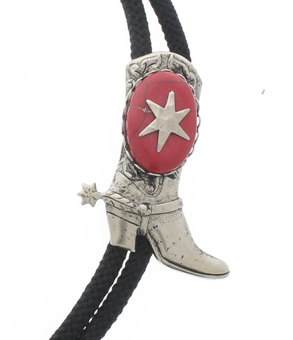 Cowboy Boot Bolo Tie With Red Stone, Made in USA, Each - Etsy