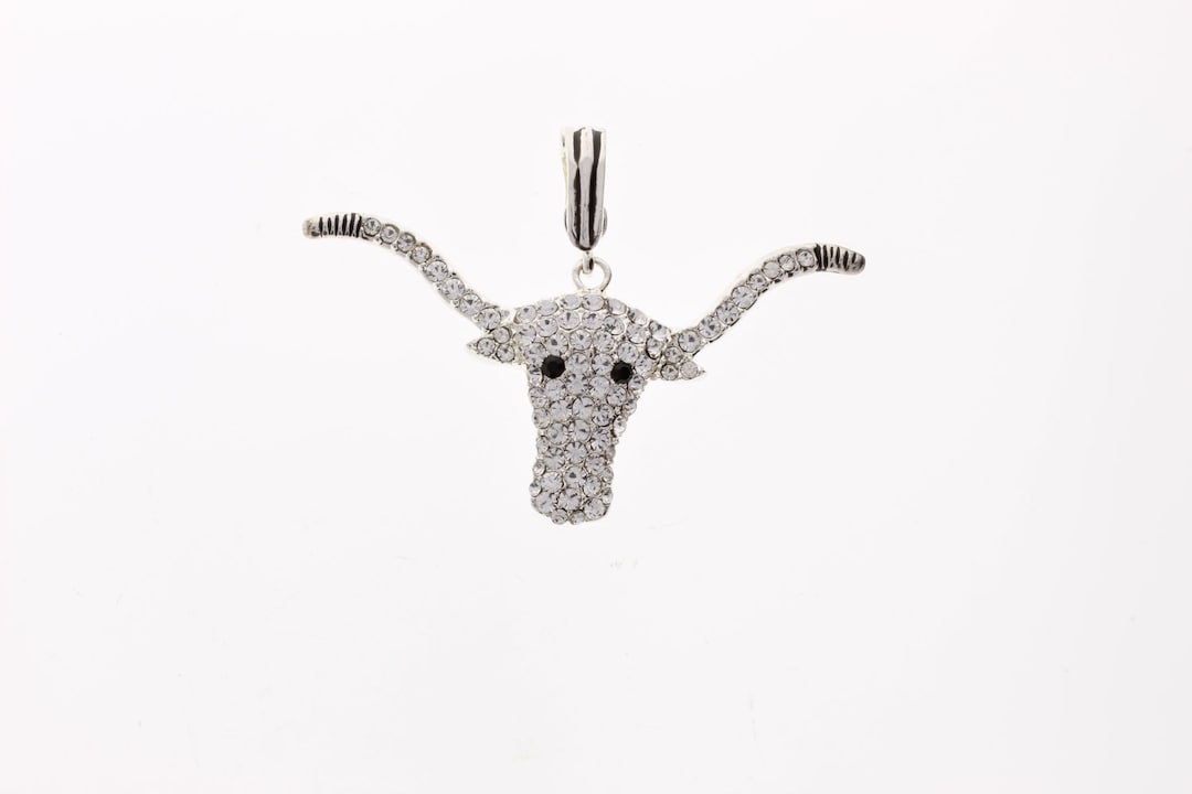 Longhorn Pendant, 3.25x1.5 Inch, Silver and Crystal With Magnetic Clasp ...