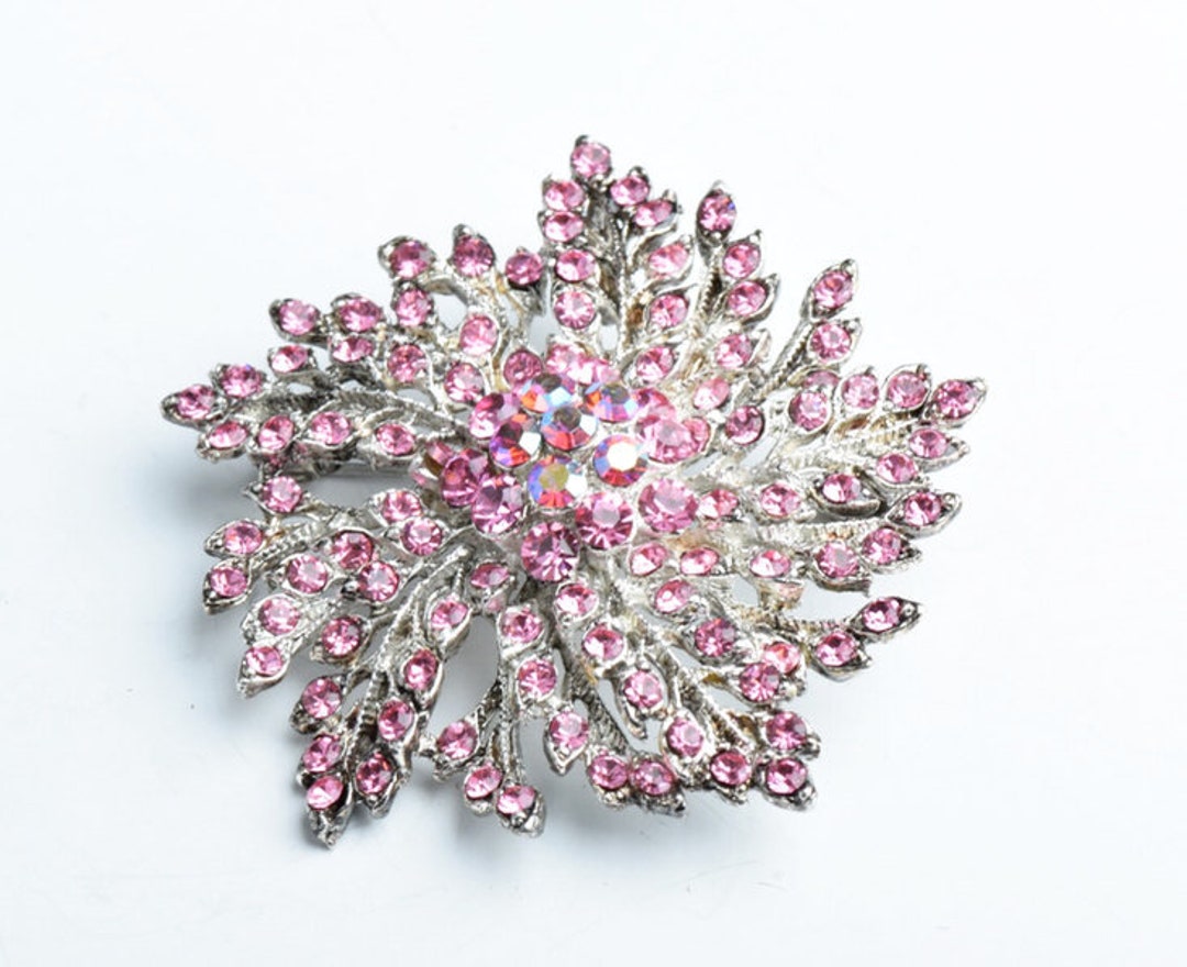 Vintage Crystal Brooch, 50mm Flower Brooch Pendant, Rose Pink AB ...