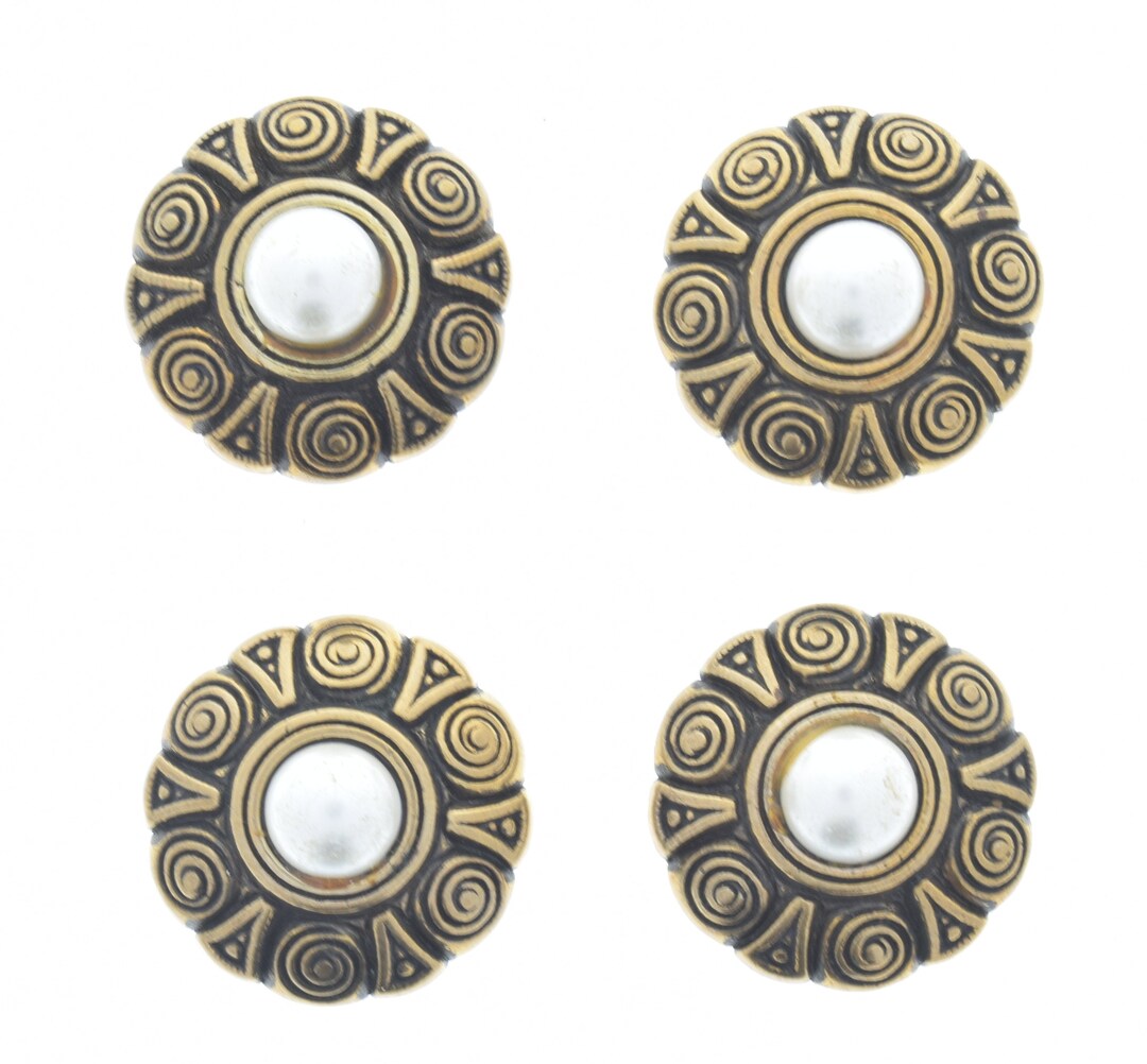 Vintage Button Covers, Round With Pearls, Antique Gold, 29mm, Set of 4 ...