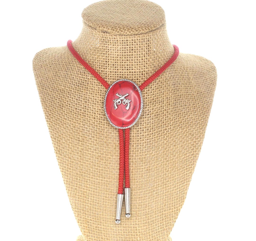 45mm X 35mm Western Red Bolo Tie With Crossed Pistols Emblem, Made in ...