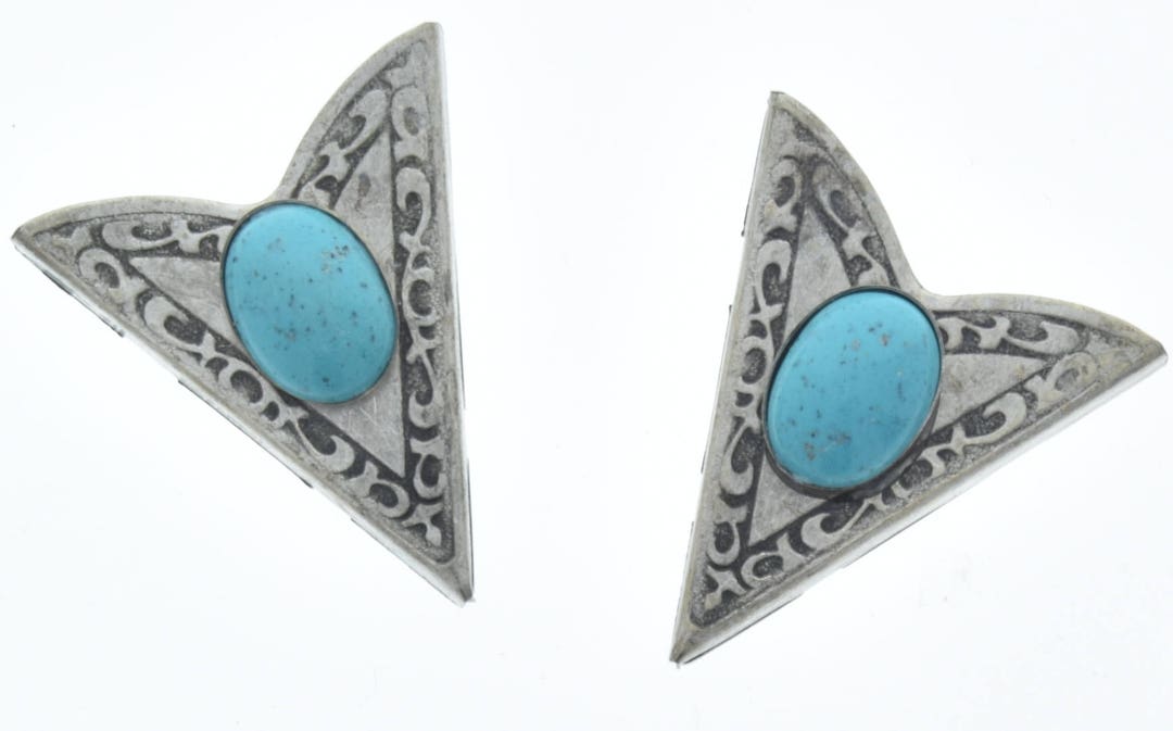 Collar Tip, Western Collar Tip Set, Antique Silver With Faux Turquoise ...
