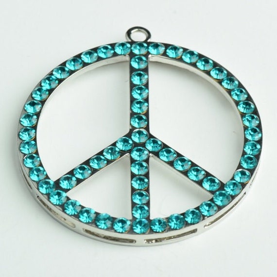 Crystal Peace Sign Pendant 2 Aqua Marine Blue - Etsy