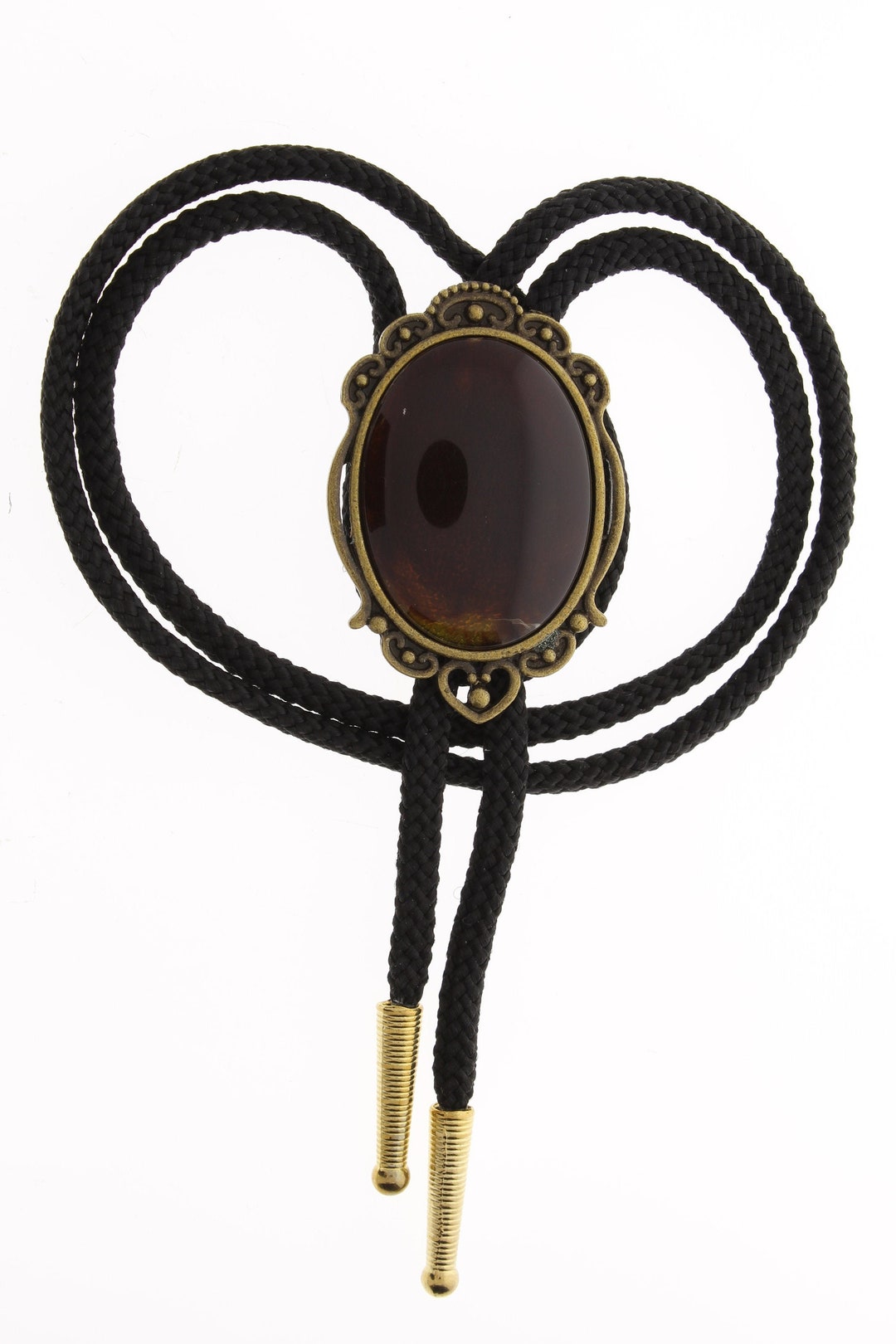 36" Amber Bolo Tie, 40mm Stone in Antique Gold With Matching Tips ...