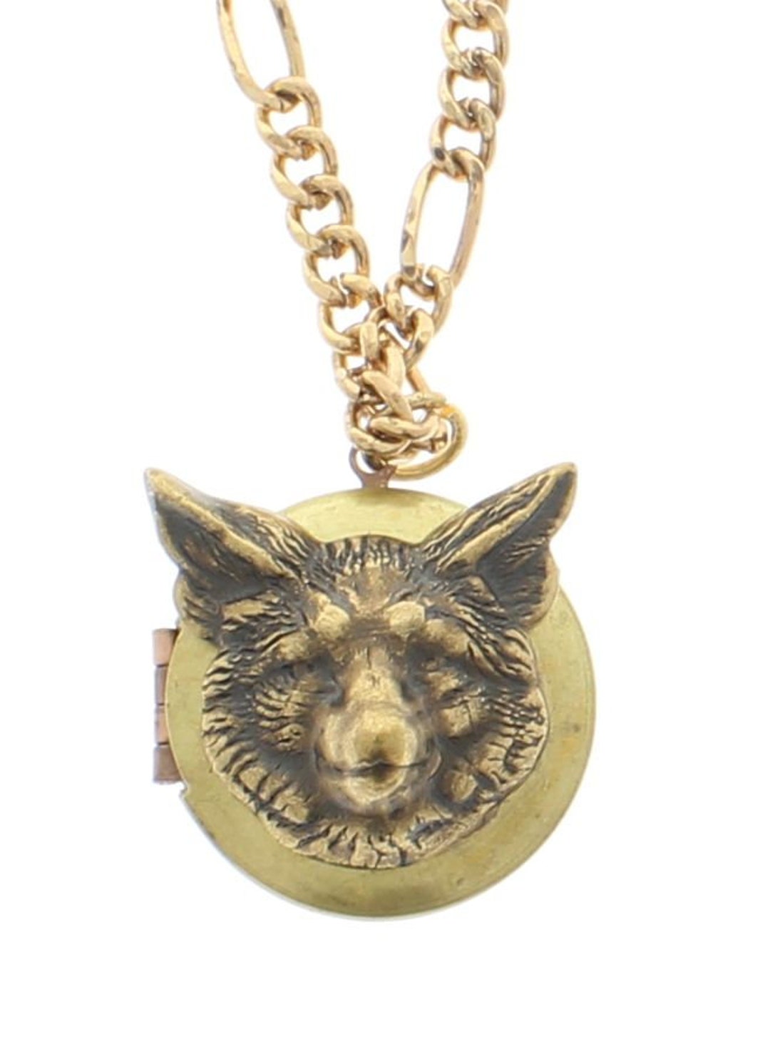 Fox Locket Necklace 18" or 24", 1.25" Locket, Antique Gold, Made in USA ...