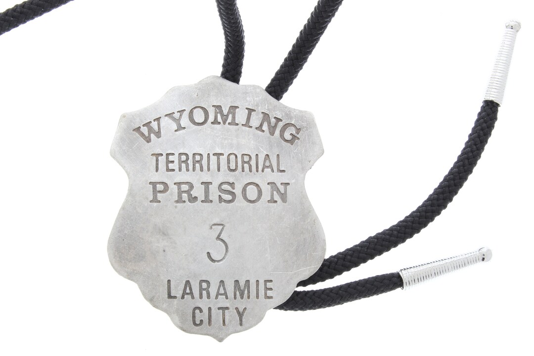 Western Bolo Tie, Antique Silver Prison Badge - Etsy