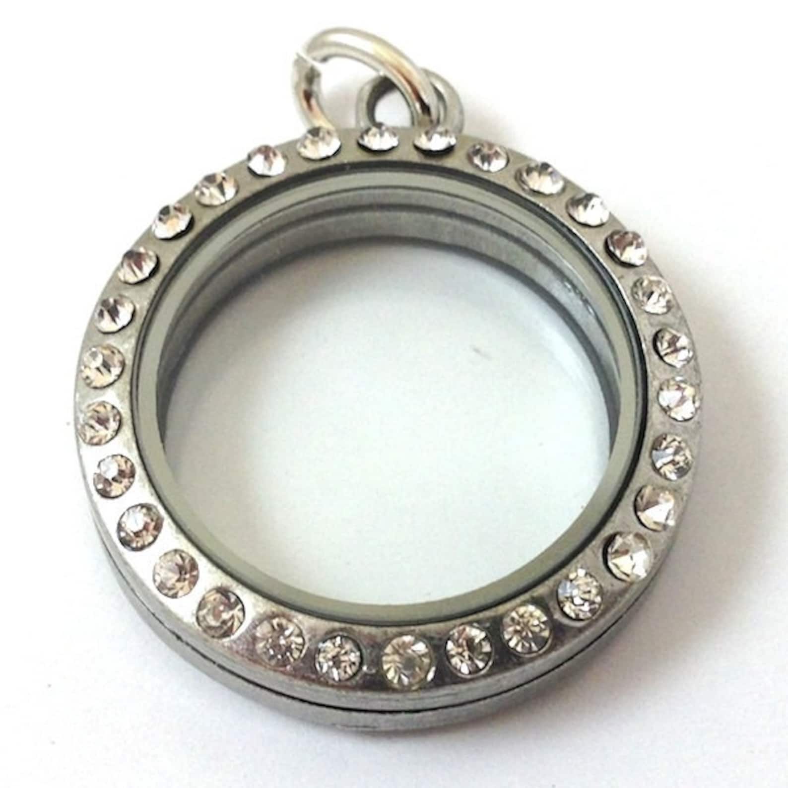 6 Floating Our Glass Lockets With Crystals, Jewelry Shadow Box Pendants ...