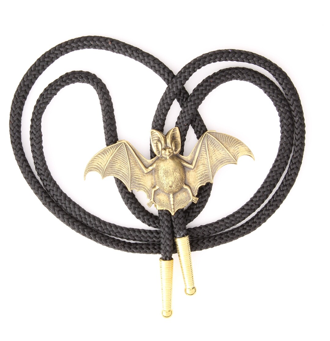 Bat Bolo Tie, Antique Gold Bolo Lariat on Black, 36" Cord, Made in USA ...