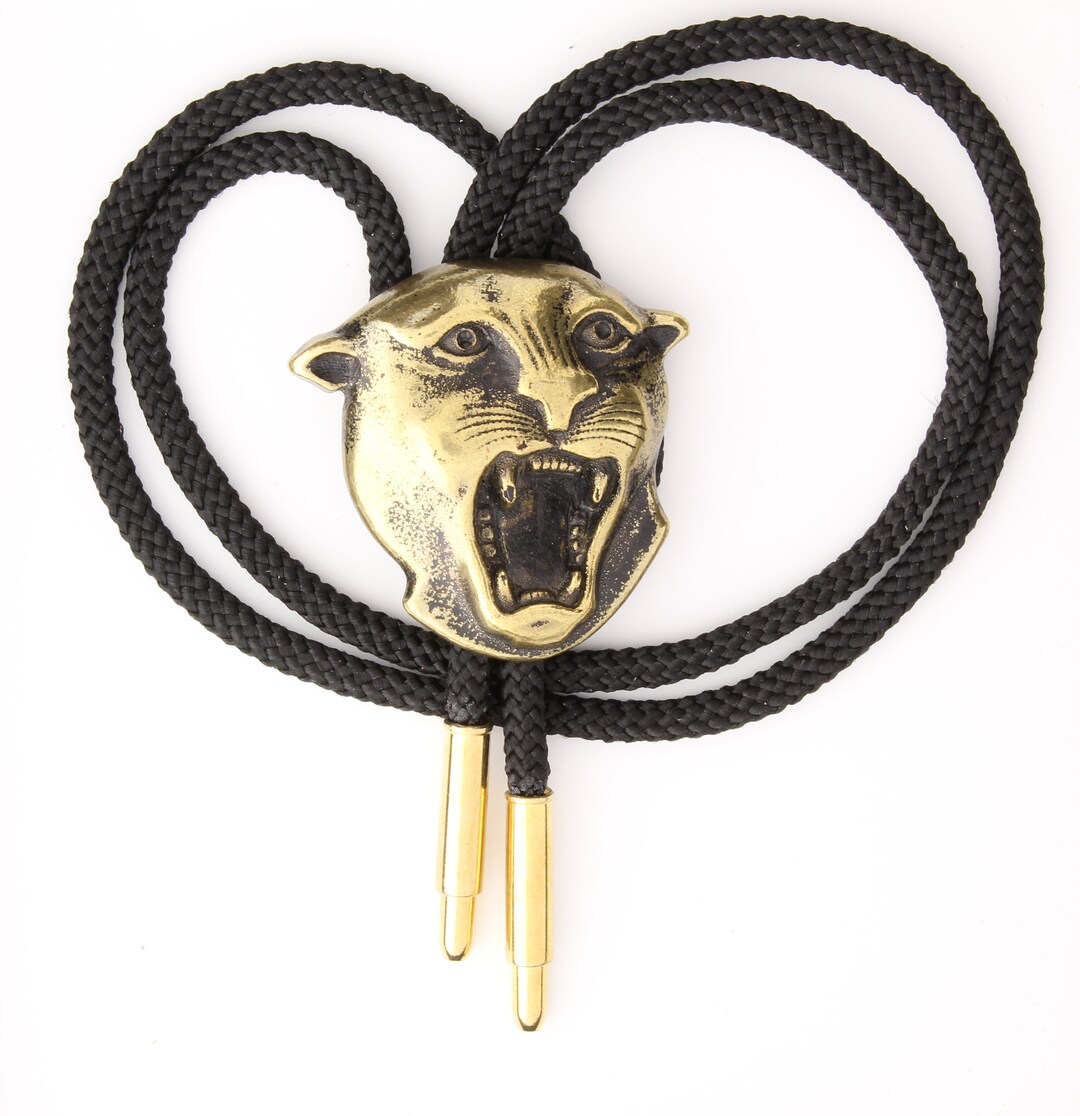 Panther Wildcat Bolo Tie Lariat, Antique Gold on Black or Red 36" Cord ...