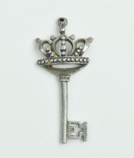 54mm Crown Skeleton Key Charm or Pendant, Antique Silver 54mm Crown Skeleton Key Charm or Pendant, Antique Silver