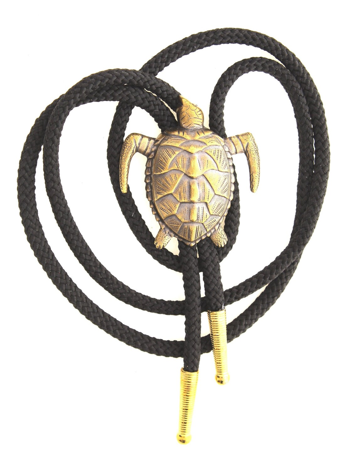 Turtle Bolo Tie in Gift Bag, Antique Gold on 36" Woven Cord Handmade in ...