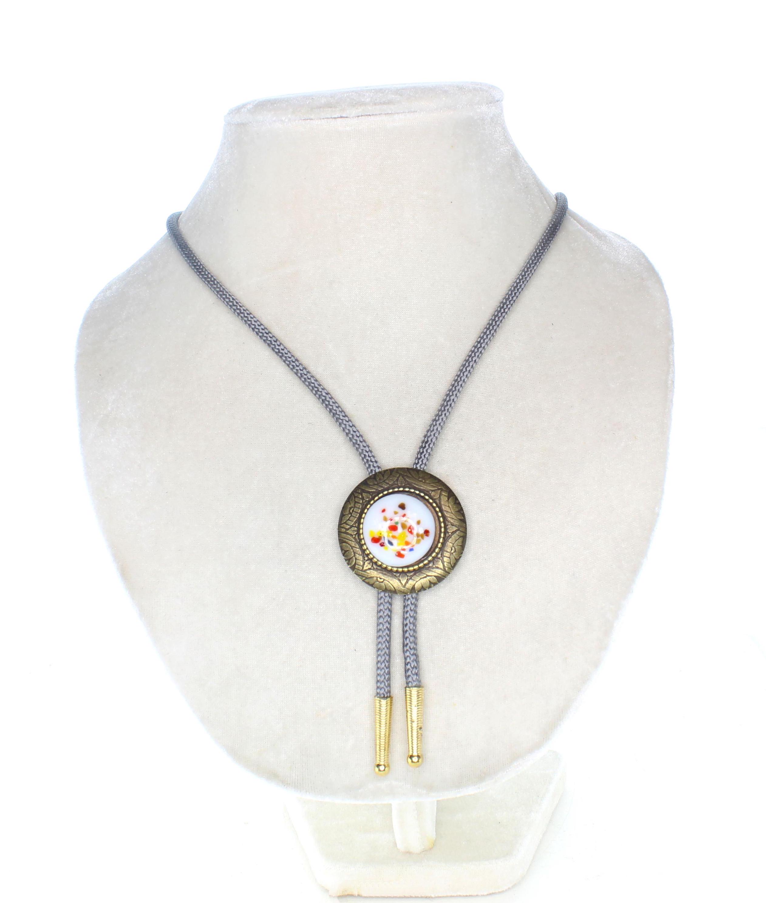 42mm Antique Gold Bolo Tie With Glass Stone, 36