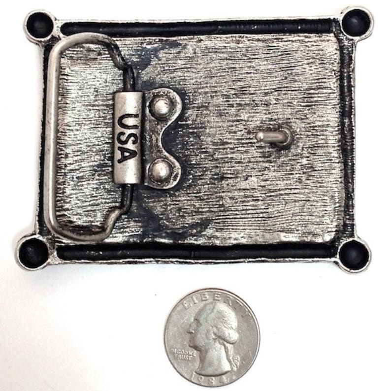 Braid Edge Belt Buckle, Rectangle, Antique Silver, Green Patina, Made ...